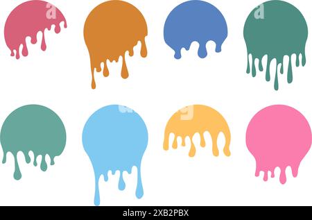 Set of colorful drips circle labels. Paint drip stickers. Current ...