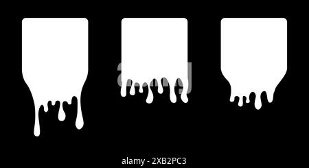 Set of drip square labels. Paint drip stickers. White paint liquid ...