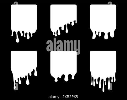 Set of drip square labels. Paint drip stickers. Black paint liquid ...