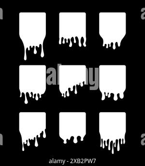 Set of drip square labels. Paint drip stickers. Black paint liquid ...