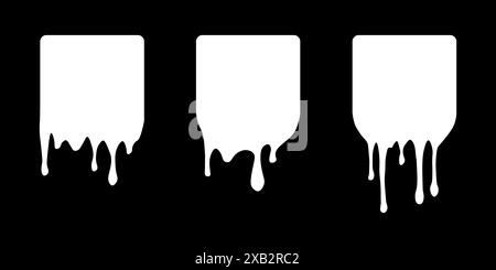 Set of drip square labels. Paint drip stickers. White paint liquid ...
