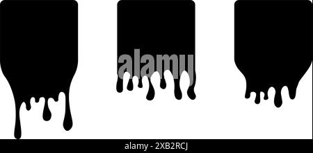 Set of drip square labels. Paint drip stickers. Black paint liquid ...