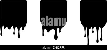 Set of drip square labels. Paint drip stickers. Black paint liquid ...