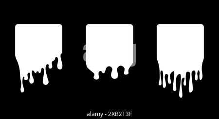 Set of drip square labels. Paint drip stickers. Black paint liquid ...