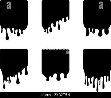 Set of drip square labels. Paint drip stickers. White paint liquid ...