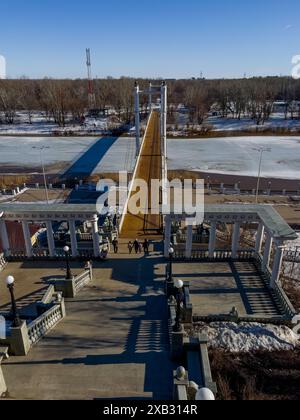Orenburg, Russia- March 29, 2024 The pedestrians bridge over the Ural ...