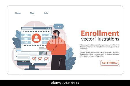 Enrollment process concept. Man analyzing user profile on computer ...
