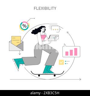 Soft Skills concept. An agile professional multitasking with technology in a dynamic workflow ...