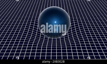 3D illustration of a sphere warping the space around it, with grid ...