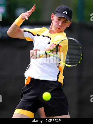 Henry Searle during his match against Ethan Quinn on day one of the ...