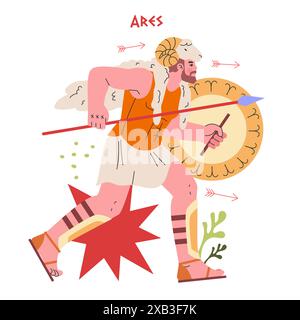 Ancient Greek Gods concept. Artistic depiction of Zeus with lightning and lion representing ...