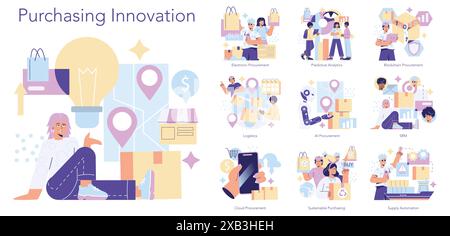 Purchasing Innovation set. Modern procurement methods transforming ...