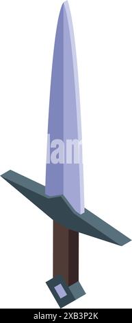 Sharp metal fantasy sword pointing up with hole in blade isometric ...
