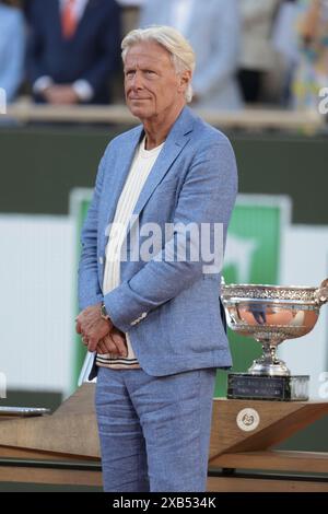 Trophy presenter Bjorn Borg during the podium ceremony of the men's ...