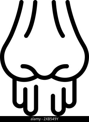 Line drawing of a human nose with mucus dripping showing allergy or ...