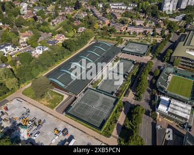 Aerial view of the AELTC Indoor Tennis Centre, Wimbledon, London, UK ...