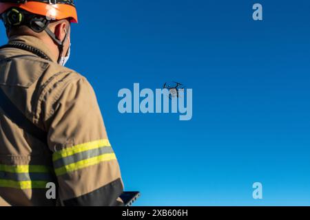 firefighter flying rescue drone Stock Photo - Alamy