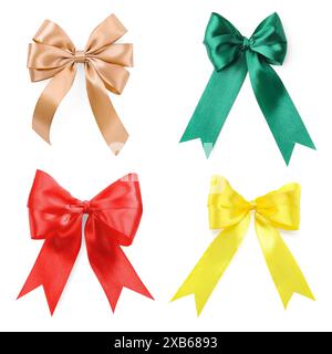 Set with different beautiful bows on white background. Banner design ...