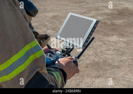 firefighter flying rescue drone Stock Photo - Alamy