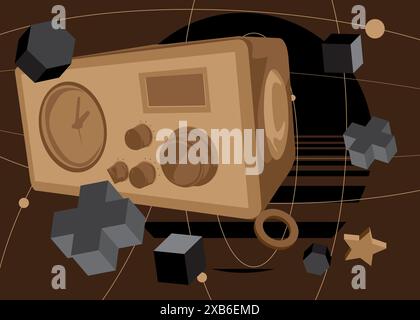 Retro Radio, black and brown geometrical graphic retro theme background ...