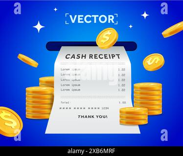 Receipt paper template on blue background. Isolated Vector Illustration ...
