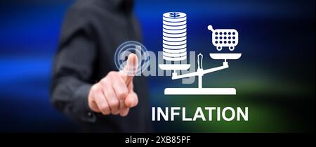 Man touching an inflation concept on a touch screen with his finger ...
