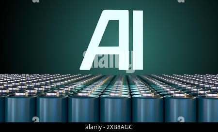 3D rendering of lithium batteries with word "AI" stand for Artificial ...