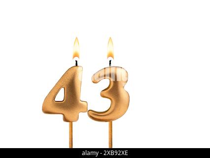 Golden birthday candle number 43 with cupcake - White block wall ...
