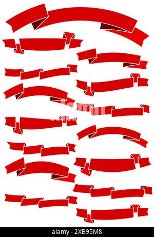Set of fifteen red cartoon ribbons and banners for web design. Great ...