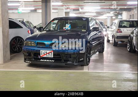 Nissan Primera P11 from 1996 second generation, classic blue Japanese ...