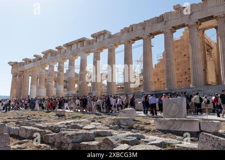 Three quarter front view of the Parthenon on the Acropolis hill Athens ...