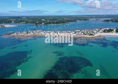 Aerial view of the Ile-Tudy peninsula, Finistere Penn ar Bed department, Brittany Breizh region ...