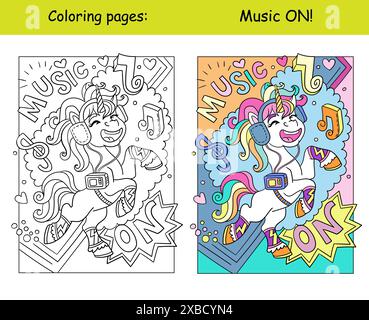 Coloring unicorn and lettering music on vector Stock Vector Image & Art ...
