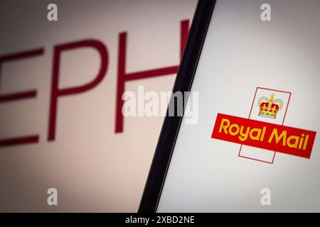 Vancouver, CANADA - Jun 3 2024 : Royal Mail logo seen in an iPhone on ...