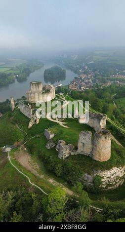 drone photo Gaillard castle France europe Stock Photo - Alamy