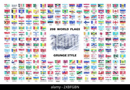 Collection of official flags of the world in alphabetical order round ...