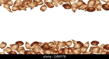 Rectangular border of apricot kernels and seeds. Watercolor ...