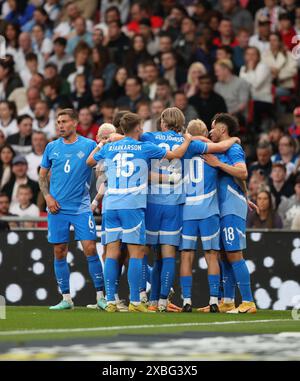 Jon Dagur Thorsteinsson of Iceland celebrating scoring Icelands winner ...