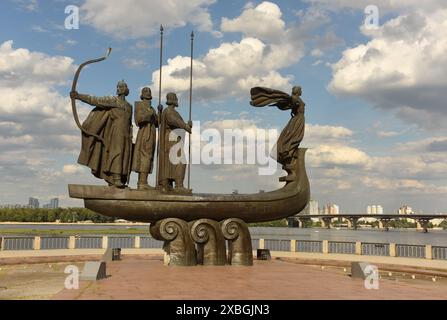 Kyiv, Ukraine - July 24, 2020: Monument to the founders of Kyiv capital ...