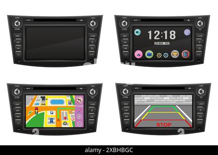 car multimedia with touchscreen vector illustration isolated on white ...