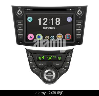 car multimedia system with climate control panel vector illustration ...