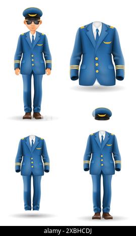 pilot uniform suit work clothes vector illustration isolated on white ...