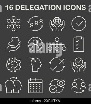 Delegation icon set. Task assignment and control. Leadership symbol ...