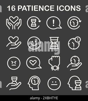Patience icons set. Calm person finding balance. Mental or emotional ...