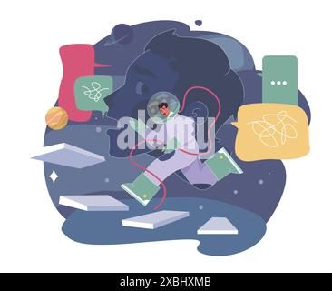 Loneliness. Unhappy person, astronaut left alone in space. Character ...