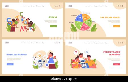 STEAM education set. Schoolers gaining knowledge about technologies ...