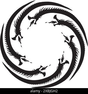 Unity and infinity represented by serpentine creatures in a circular ...