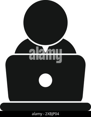 Businessman working on a computer - Glyph style vector icon blue Stock Vector Image & Art - Alamy