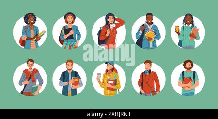group of four boy cartoon teenager students vector illustration Stock ...