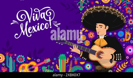Viva Mexico. Mexican mariachi musician and woman dancer characters at ...